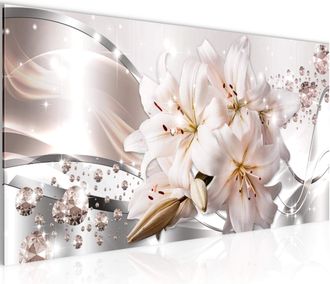 Runa Art Wandbild Blumen Lilien 1 Teilig 100 x 40 cm Modern Bild auf Vlies Leinwand Diamant Wohnzimmer Beige Grau 021812a