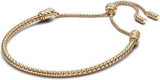 Pandora Pandora Moments 563090C00-2 Bracelet à rivets à fermeture coulissante en argent sterling avec alliage plaqué or, compatible Moments Charms, taille : 2