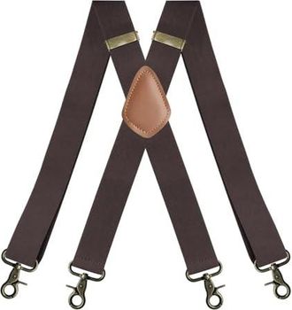 Generic Bretelles de type X 3,5 x 120 cm pour homme - 4 clips - Boucles &agrave; crochet - Sangle de r&eacute;glage &eacute;lastique pour pantalon masculin, Marron fonc&eacute;, taille u