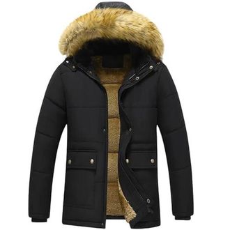 Generic Veste polaire à fermeture éclair pour homme - Parka dhiver épaisse classique décontractée pour sports de plein air montagne randonnée, Noir, XXL