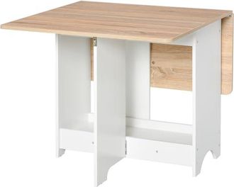 HOMCOM Table console rabattable avec &eacute;tag&egrave;re, table de salon et cuisine pliable, gain de place, couleur bois et blanc, 118 x 80 x 72 cm