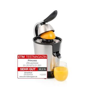 Princess Edelstahl-Zitruspresse, 1000W, 2 Presskegel, Einstellbarer Fruchtfleischfilter, Direktserviersystem, Anti-Tropf-Funktion, Sp&uuml;lmaschinenfeste Teile, Ru
