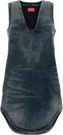 Diesel Femme, Robes, Bleu, Taille: 36 FR Robe Trap&egrave;ze sans Manches en Denim &agrave; Col V