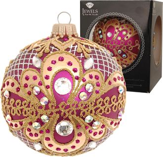 Krebs Glas Lauscha Weihnachtsdekoration/Christbaumschmuck aus Glas - Weihnachtskugeln - Farbe: Purpur - verziert mit Strasssteinen - Gr&ouml;&szlig;e: 8 cm