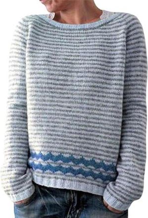 Generic Pull tricot&eacute; vintage &agrave; col rond et manches longues pour femme Motif Fair Isle, K, 5XL