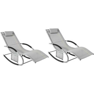 SoBuy Sobuy - Lot de 2 Chaises Longues Transat Pliable Jardin Aluminium - Bain de Soleil Ergonomique &agrave; Bascule Relax - Fauteuil Ext&eacute;rieur Confortable Plage
