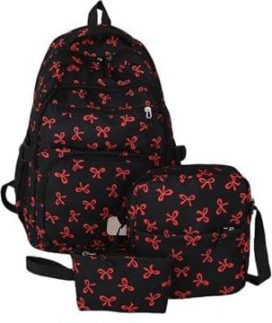Generic Sac &agrave; dos en nylon esth&eacute;tique avec noeud pour femme - Joli sac &agrave; dos kawaii avec motif noeud, Rouge, A