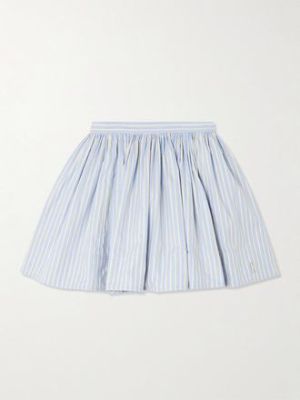 Paco Rabanne Mini-jupe En Popeline De Coton &Agrave; Rayures, Fronces Et Ornement - Bleu