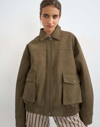 Topshop bomber oversize en imitation cuir marron