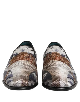 Dolce & Gabbana Mens Multicolor Floral Tapestry Embroidery Loafer Shoes Leather