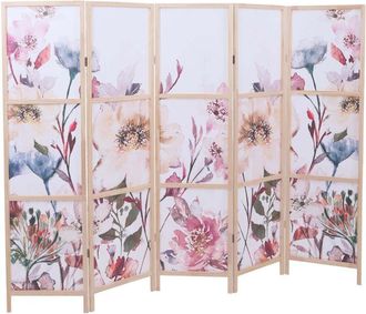 Hhg Paravent HHG-678, Trennwand Sichtschutz Raumtrennung Naturmotive Holz MVG Polyethylen 170x227cm Blumen