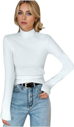 Generic sous Pull Femme Haut Thermique Femme sous Pull Thermique Femme Doux Glamour Robe T Shirt Ample Col Haut Manches Longues Tenue Casual Printemps Automne