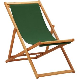 vidaXL Vidaxl - Chaise pliable de plage Bois deucalyptus et tissu Vert