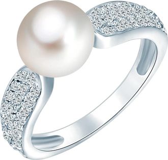 Valero Pearls Ring - Sterling Silber Perlen-Ring Zirkonia S&uuml;&szlig;wasser-Zuc - Gr. 50 - in Silber - f&uuml;r Damen