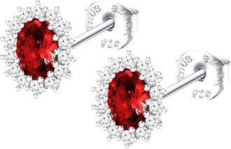 Lotus Clous doreilles Silver Marquise rouge
