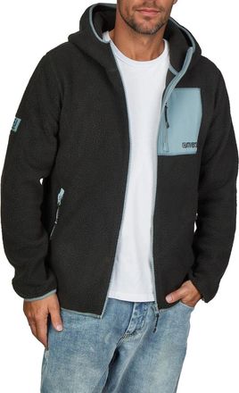 Riverso Fleecejacke Herren mit Kapuze Regular Fit RIVLennox Teddyfleece Kapuzenjacke Winterjacke &Uuml;bergangsjacke Stehkragen, Gr&ouml;&szlig;e:5XL, Farbe:Black-Turbid Blue