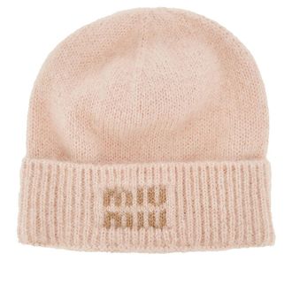 Miu Miu Mohair-blend beanie hat with jacquard logo Woman M