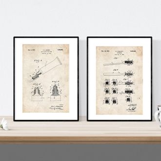 Nacnic Zahnpflege Patent Poster 2er-Set. Vintage Stil Wanddekoration Abbildung von Zahnpasta, Zahnb&uuml;rsten und Alte Erfindungen. Verschiedene geometrische Zah