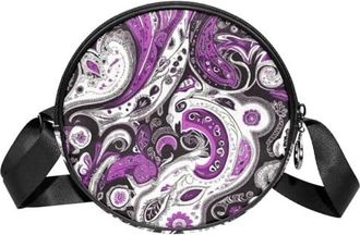 Generic Sac &agrave; bandouli&egrave;re Circle pour femme, petit sac &agrave; bandouli&egrave;re abstrait violet avec fermeture &eacute;clair, bretelles r&eacute;glables, sac &agrave; main rond d&eacute;contract&eacute; p