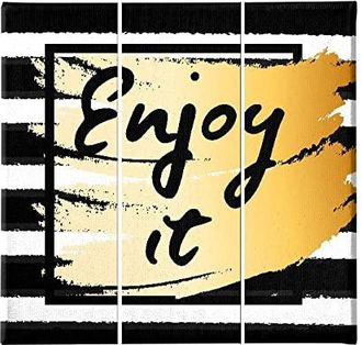 Homemania HM203PKNV-102 Goldbild, 3-teilig, Zitate, für Wohnzimmer, Schlafzimmer, Mehrfarbig, Polyester, Holz, 69 x 3 x 50 cm