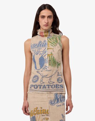 Moschino Top en toile de lin et paille - Beige