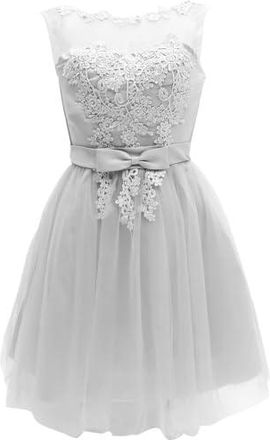 Amosfun Robe de demoiselle dhonneur - Courte - Avec dentelle - Robe de soirée mince, douce, sans manches - Robes de mariée (Gris, taille S), Grau, M