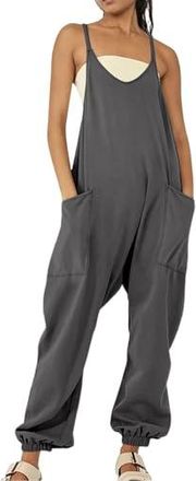 Generic Salopette d&eacute;contract&eacute;e sans manches pour femme avec bretelles spaghetti extensible pour femme - Combinaison &agrave; jambe large - Combinaison pour femme - T