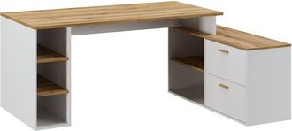 PEGANE Bureau dangle en m&eacute;lamine coloris imitation ch&ecirc;ne artisan / blanc - Longueur 183 x profondeur 141 x Hauteur 75 cm
