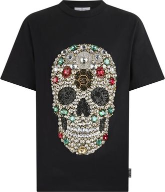 Philipp Plein Homme, Tops, Noir, Taille: S Round Neck T-Shirt Skull Stones