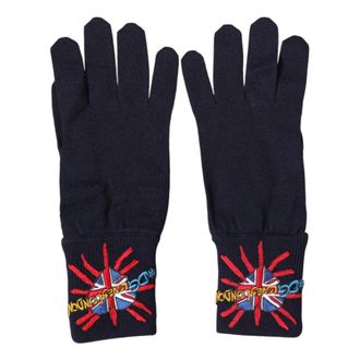 Dolce & Gabbana Homme, Accessoires, Bleu, Taille: ONE Size Moufles en laine brod&eacute;e
