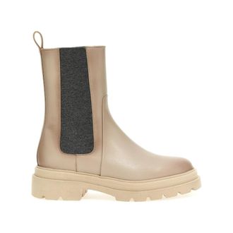 Santoni Beiger Lederstiefelette mit elastischen Eins&auml;tzen - - Shoes - Damen - Beige - 36 EU