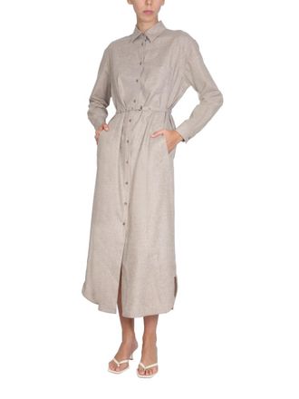 Aspesi Virgin Wool Blend Shirt Dress - Beige