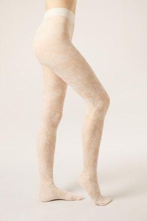 Calzedonia Transparente Strumpfhose Mit Blumen Wei&szlig;