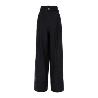 Fendi Gestreifte Hosen mit G&uuml;rtel - - Trousers - Damen - Blau - XS