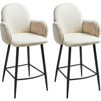 Beliani Beliani - Ensemble de 2 Chaises de Bar Pieds en Fer avec Accoudoirs en Velours Si&egrave;ge Rembourr&eacute; Tissu Beige Clair Amity