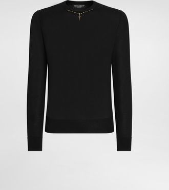 Dolce & Gabbana Rundhalspullover Aus Kaschmir Mit Schmuckdetail - Mann Strickwaren Schwarz 48