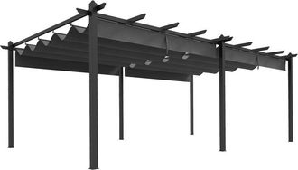 OUTSUNNY Pergola r&eacute;tractable dim. 5,97L x 3,58l x 2,23H m structure robuste alu toile polyester haute densit&eacute; 180 g/m&sup2; incluse gris