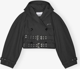 Ganni schwarz Kurze Jacke in aus Bonded-Baumwolle Bio-Baumwolle - Gr&ouml;&szlig;e 32