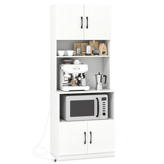 Costway GOPLUS Meuble Cuisine avec Station de Recharge et Trou de C&acirc;ble, Buffet Salle a Manger Haut avec 2 Placards &agrave; Portes, Comptoir Spacieux Ouvert, &Eacute;tag&egrave;r