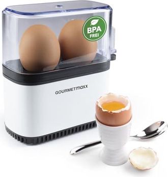 Gourmetmaxx Eierkocher für 2 Eier | Egg Boiler mit Eierstecher im Messbecher | Egg Cooker - 3 Härtegrade für deinen Eierbecher | Design Eierkocher klein - spülmas