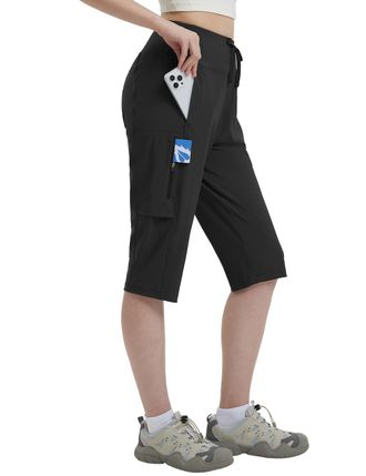 Baleaf Wandershorts Damen 15 Zoll Outdoorshorts Kurz Bermudashorts Schnelltrocknend Damen Shorts Schwarz 3XL