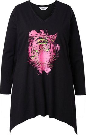 Angel Of Style T-Shirt Langarmshirt A-Linie Neon Tigermotiv Zipfelsaum