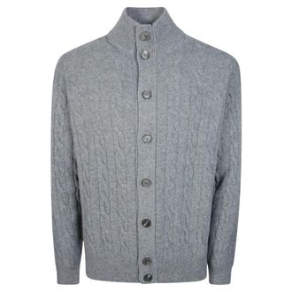 FILIPPO DE LAURENTIIS Bomber Treccia Stehkragen mit Kn&ouml;pfen - - Knitwear - Herren - Grau - XL