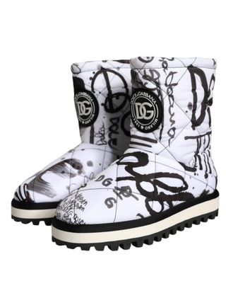 Dolce & Gabbana Womens Logo-Print Padded Boot White Polyester