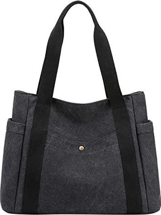 Generic Grand sac fourre-tout en toile pour femme - Multi poches rétro décontracté - Sac à bandoulière avec poignée supérieure - Sac à main trente et un sacs 