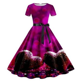 Generic 2026 Robe de soir&eacute;e &agrave; manches courtes pour femme avec imprim&eacute; Saint-Valentin ann&eacute;es 1950, violet, XXL