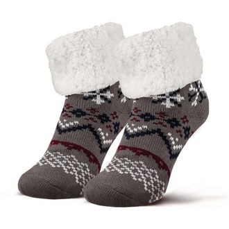 Piarini 1 Paar Kuschelsocken ABS Sohle warme Damen Socken H&uuml;ttensocken Wintersocken Anti Rutsch Noppen Schneeflocken Grau (One-Size)