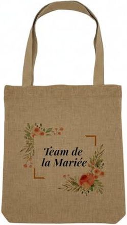 Fabulous Sac Shopping Tote Bag Aspect Lin - Team de la Mari&eacute;e Mariage Fianc&eacute;e Cadre Floral - Sac de Courses Toile Epaisse 360g Beige Naturel Cabas Port&eacute; Epaule