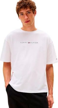 Tommy Hilfiger T-Shirt Manches Courtes Homme Logo avec Col Ras-du-Cou, Blanc (Th Optic White), L