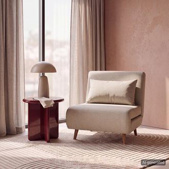 M&oslash;rteens home24 Schlafsessel Beige/Cappuccino Webstoff Nims Buche Hell 77 x 81 x 90cm